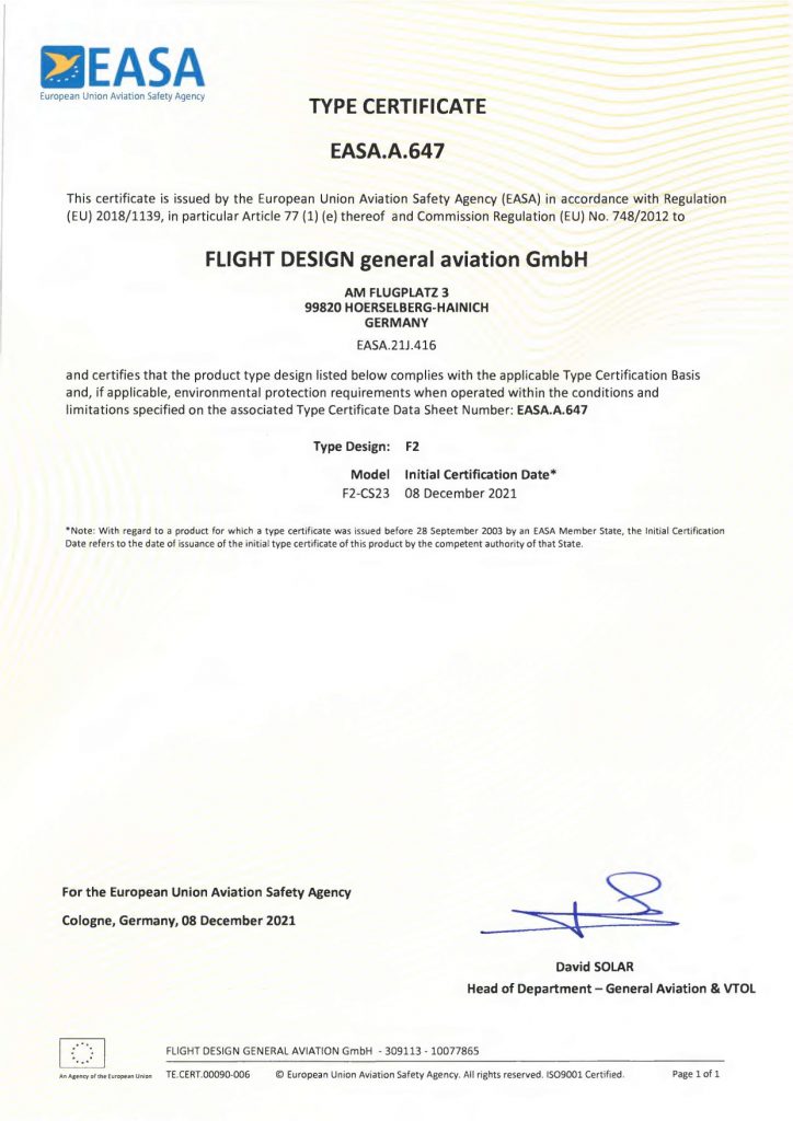 FLIGHT DESIGN F2 EASA CS-23 CERTIFIED - FLIGHT DESIGN